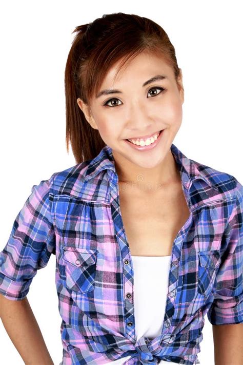 Belle Femme Asiatique Tenant Ses Verres D Isolement Sur Le Blanc Photo