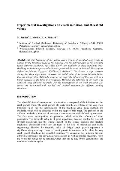 Experimental Investigations On Crack Initiation And Threshold Values