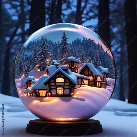 Small Winter Village In A Glass Orb Digital Illustration Generative