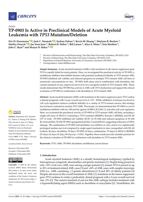 Pdf Tp 0903 Is Active In Preclinical Models Of Acute Myeloid Leukemia