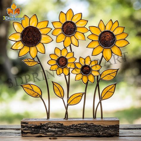 Stained Glass Sunflower Digital Pattern Graceful Suncatcher Design