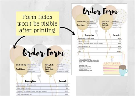 Event Planning Order Form Template Editable PDF Download Party Planning Business Order Form