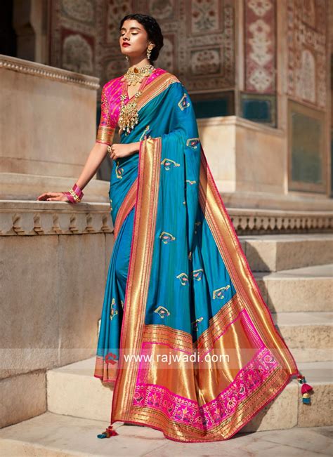 Traditional Zari Work Art Silk Saree In Blue