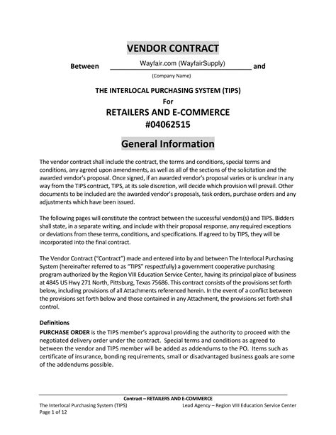 Sample Vendor Contract Free Printable Documents Free Word Template