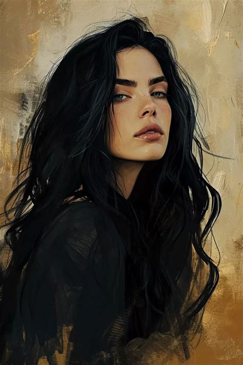 A Painting Of A Woman With Long Black Hair In 2024 Character