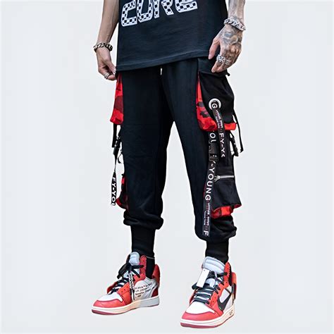 Red And Black Techwear Pants Techwear Uk