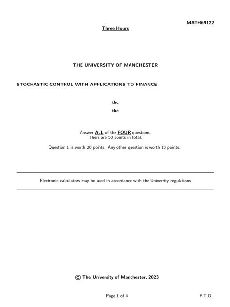 Math69122 Stochastic Control With Applications To Finance Pdf Mathematical Physics