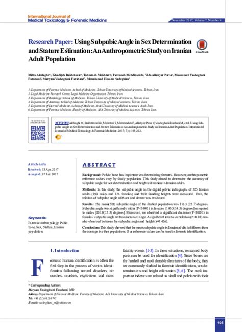 Pdf Research Paper Using Subpubic Angle In Sex Determination And