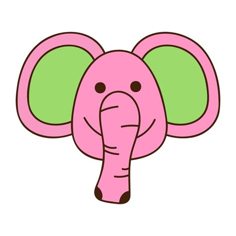만나고 스티커 컬렉션에서 귀여운 낙서 코끼리 얼굴 만화 벡터 컬러 일러스트 프리미엄 벡터
