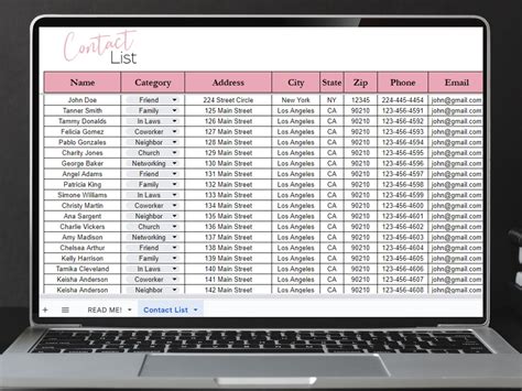 Contact List Template Excel Spreadsheet Contact List Google Etsy
