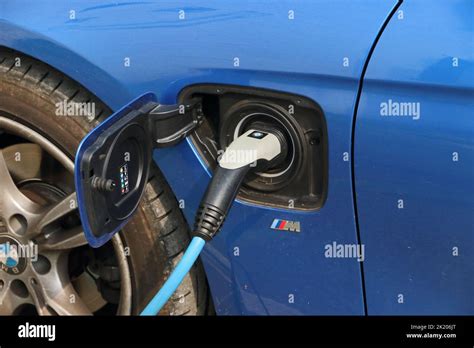 Blue BMW Hybrid Saloon Car Charging Batteries Stock Photo Alamy