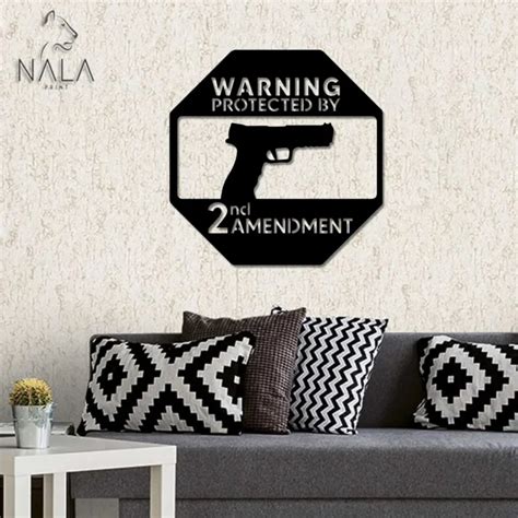 Warning Protected By 2nd Amendment Metal Sign Wall Hanging Outdoor