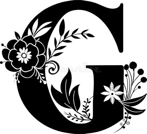 Elegant Black G Stencil Adorned With Delicate Floral Accents Stock Illustration Illustration