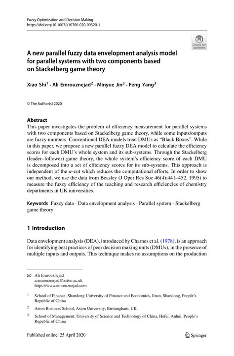 Pdf A New Parallel Fuzzy Data Envelopment Analysis Model For Parallel