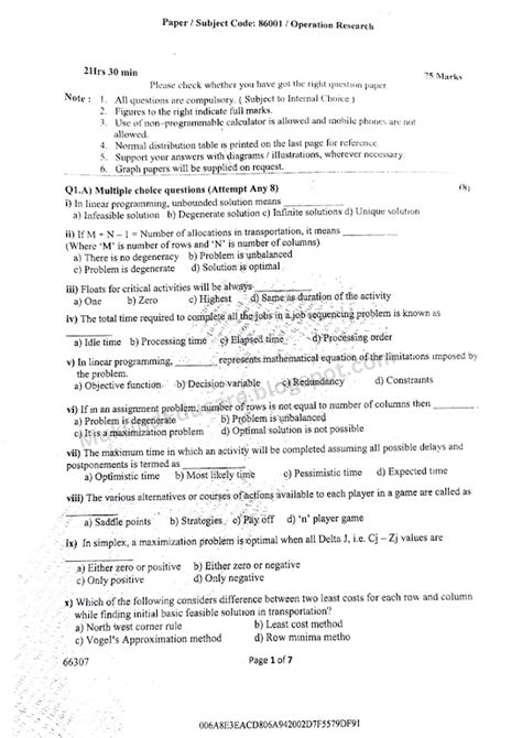 Tybms Sem 6 Operation Research Q P April 2019 With Solution