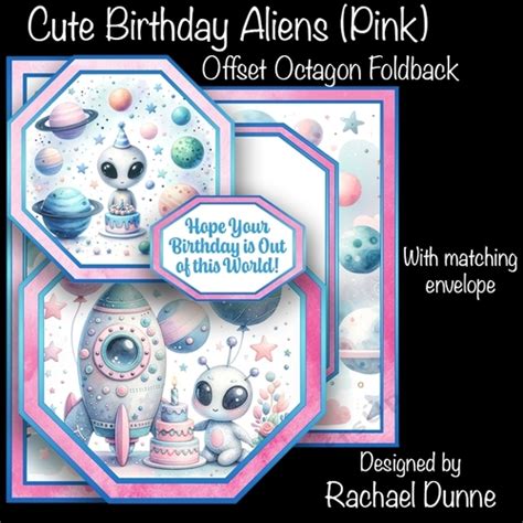 Cute Little Aliens Pink Offset Octagon Foldback Card Cup1287140