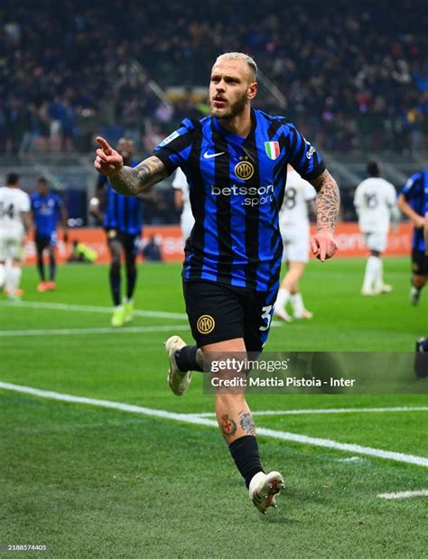 Federico Dimarco Of Fc Internazionale Celebrates After Scoring The