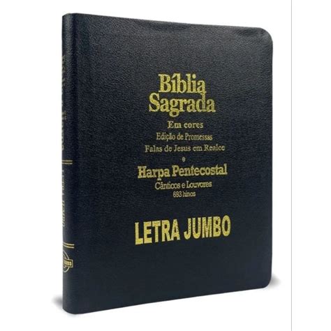 Bíblia Sagrada Letra Jumbo Harpa Capa Preta Zíper Edição De