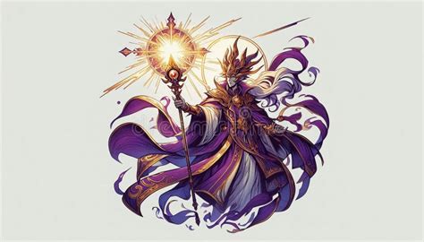 Regal Mage With Scepter Casting Spell In Fantasy Style Stock