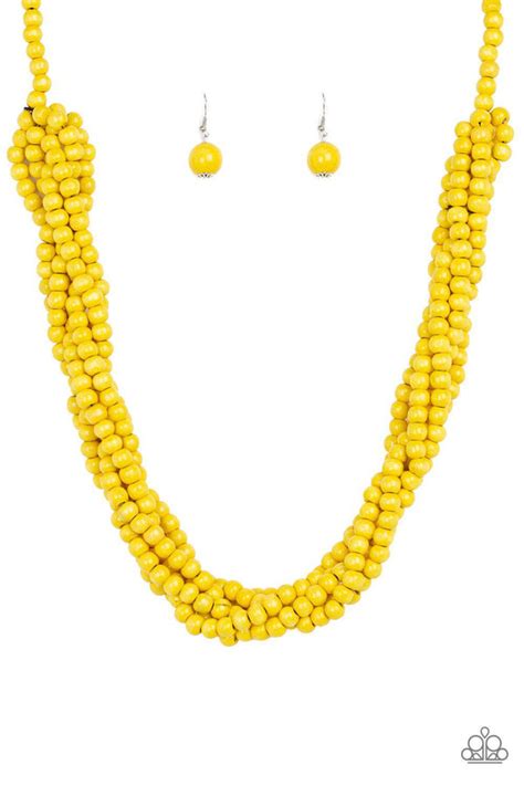 Paparazzi Tahiti Tropic Yellow Wood Necklace Carasshop