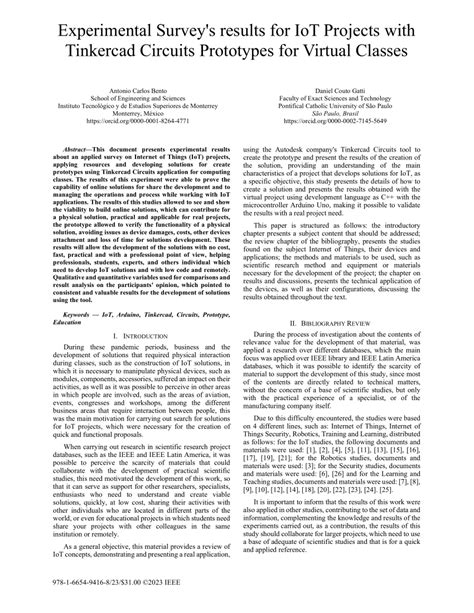 Pdf Experimental Surveys Results For Iot Projects With Tinkercad