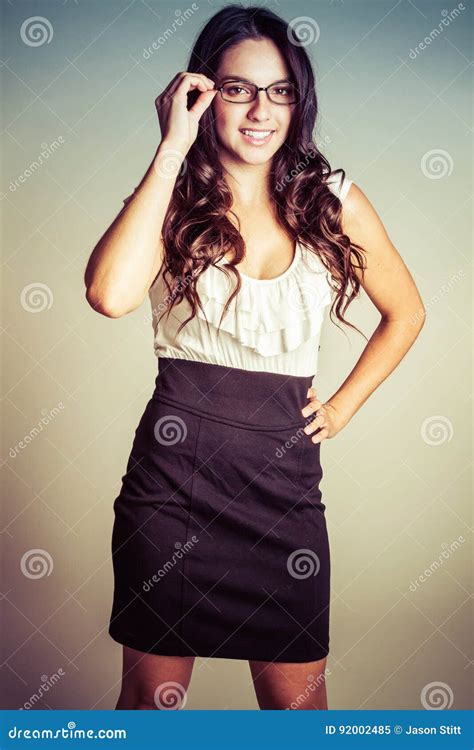 Smiling Woman Wearing Glasses Stock Image Image Of Instagram Contact
