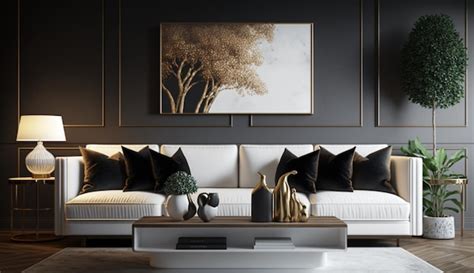 Современная гостиная с белым диваном и журнальным столиком Премиум Фото