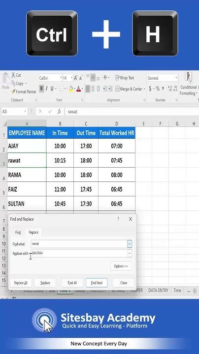 Ctrl H Find And Replace Shortcut Key In Excel Youtube