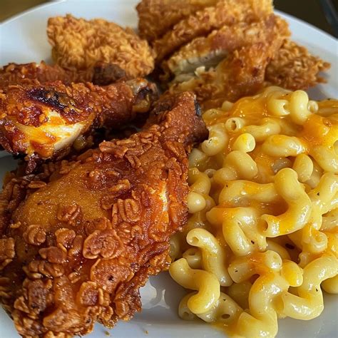 Fried Chicken Mac And Cheese Candied Yams Collard Greens And Cornbread