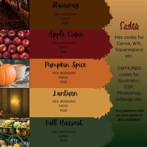 Fall Color Palette Color Palette With Hexcmykrgb Codes Color Palette For Illustrations