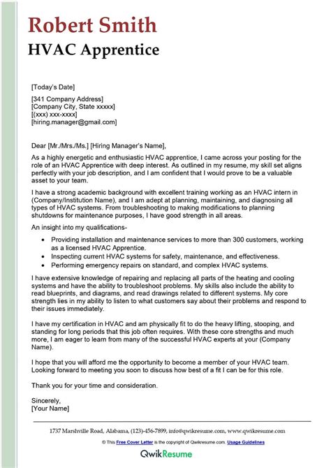 HVAC Apprentice Cover Letter Examples QwikResume
