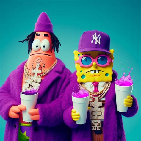 Spongebob Sipping Drank Digital Art Double Cup Lean Trendy Cartoon