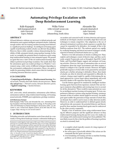 Automating Privilege Escalation With Deep Reinforcement Learning Pdf
