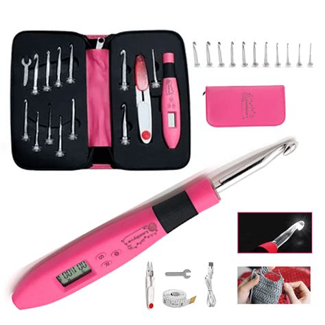 17pc Lighted Crochet Hook Set 2mm 8mm LED Ergonomic Ideal For