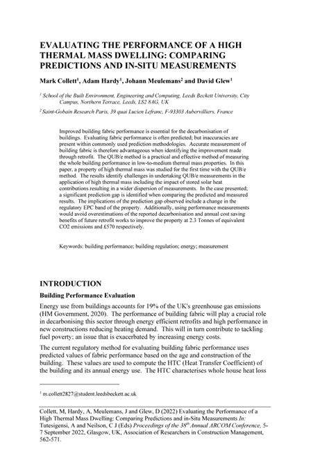 PDF Evaluating The Performance Of A High Thermal Mass Dwelling