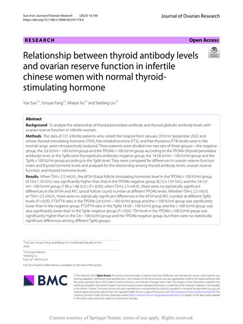 Pdf Relationship Between Thyroid Antibody Levels And Ovarian Reserve