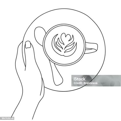 手の線画ベクトル図で一杯のコーヒー ラテアートのベクターアート素材や画像を多数ご用意 ラテアート いたずら書き お茶の時間