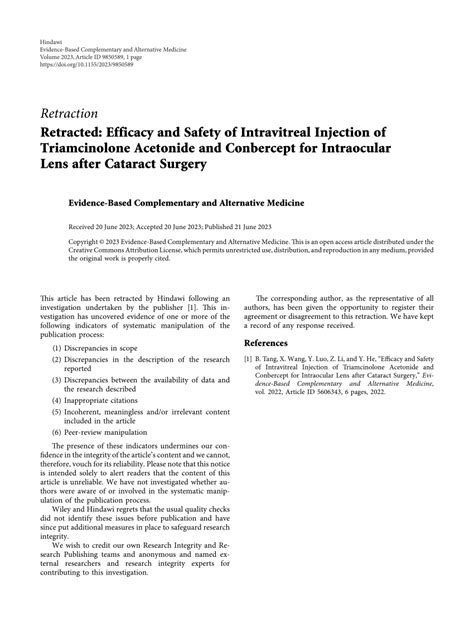 Pdf Retracted Efficacy And Safety Of Intravitreal Injection Of