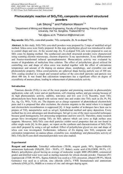 photocatalytic reaction of sio2 tio2 composite core shell structured