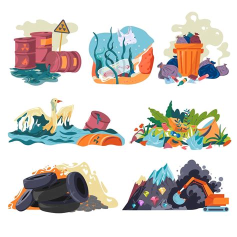 Contaminación Y Contaminación Del Agua Suelo Y Aire Vector Premium