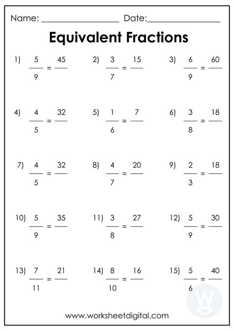 Equivalent Fractions Worksheet Grade 5