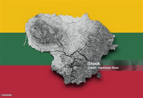 리투아니아 지도 흰색 음영 구호 색상 높이 지도 깃발 배경 3d 그림 0명에 대한 스톡 사진 및 기타 이미지 0명 3차원 형태 검은색 Istock