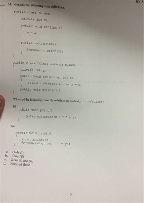 Solved Id A 34 Consider The Following Class Definitions