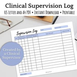 Clinical Supervision Hours Log Therapist Worksheet Babe Counselor Tracker Psychologist