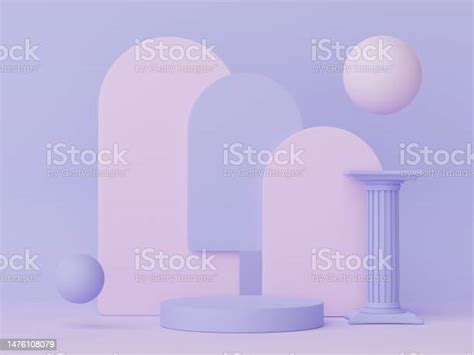 추상 최소 디스플레이 연단의 3d 렌더링은 제품 화장품 프레젠테이션 및 모형을 보여줍니다 파스텔 지구 톤 배경의 쇼케이스 장면 조명 된 단순한 기하학적 모양 0명에 대한