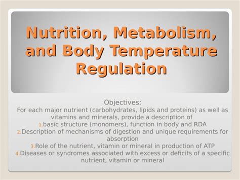 PPT Nutrition Metabolism And Body Temperature Regulation Nutrition Metabolism And Body