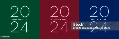 빛나는 네온 불빛 2024년 배경의 숫자 모음입니다 빨간색 진한 파란색 초록색 추상 스튜디오 객실 벡터 모형 제품 디스플레이 메리 크리스마스와 새해 복 많이 받으세요 미니멀