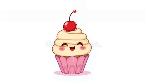 Kawaii Cupcake Pixel Art Anthropomorphic Sweet Character With Cherry In