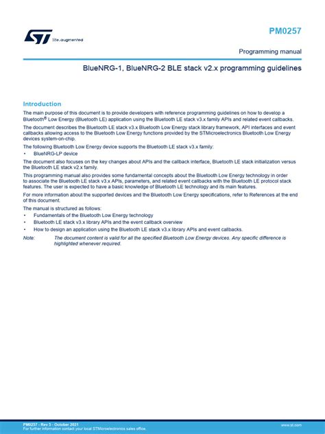 Pm0257 Bluenrg1 Bluenrg2 Ble Stack V2x Programming Guidelines Stmicroelectronics Pdf