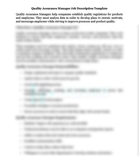 Quality Assurance Manager Job Description HRFLEEK